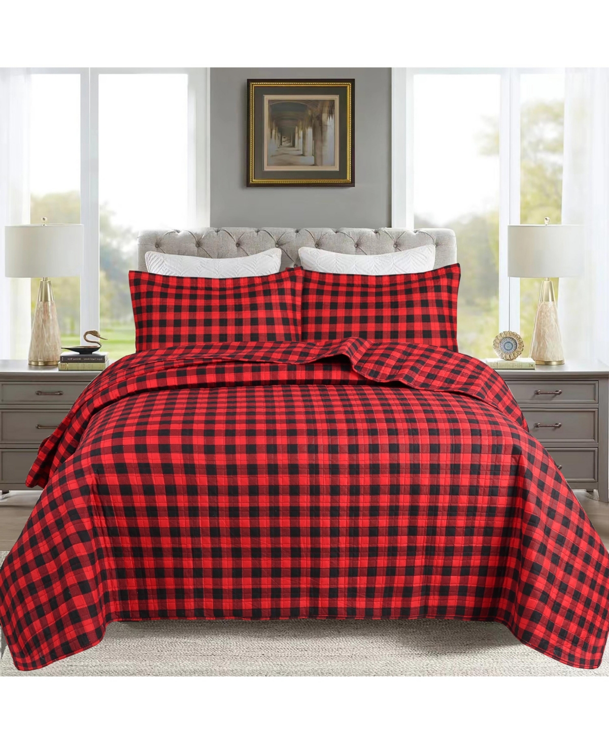 Click here for MarCielo 3 Pcs Christmas Red Buffalo Plaid Check Q... prices