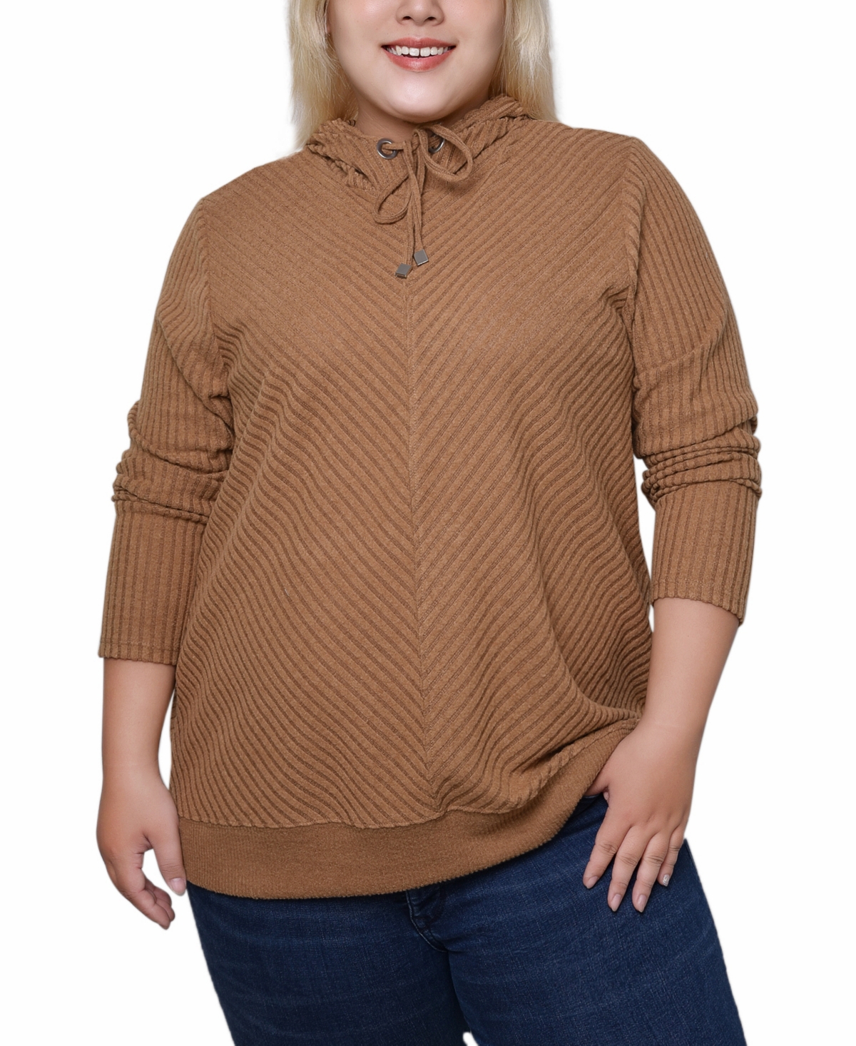 Click here for Ny Collection Plus Size Ribbed Long Sleeve Hooded... prices