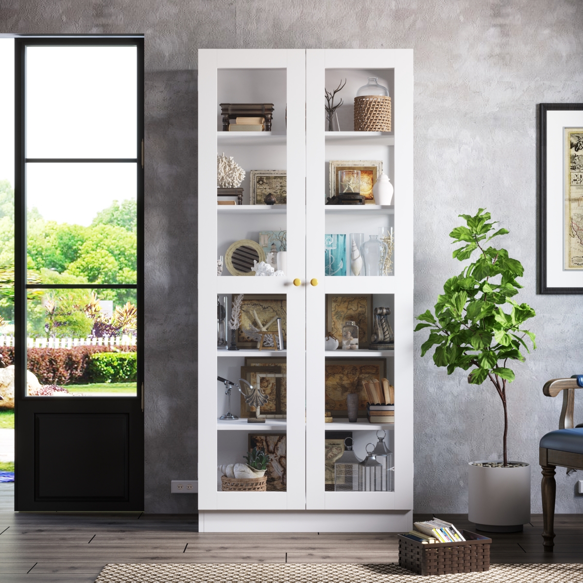 Click here for 6-Shelf Standard Bookcase Bookshelf with 2-Glass D... prices