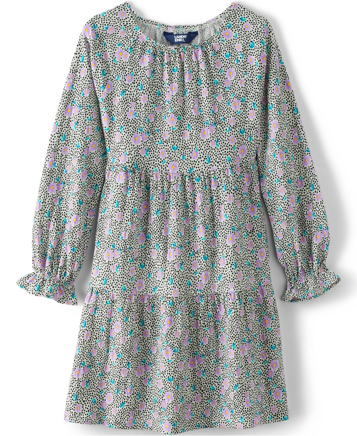 Click here for Lands End Girls Long Sleeve Tiered Knit Dress - Iv... prices