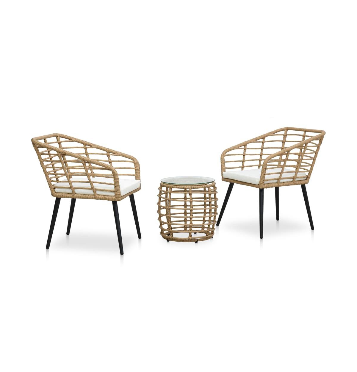 Click here for vidaXL 3 Piece Bistro Set Poly Rattan Oak - Oak prices