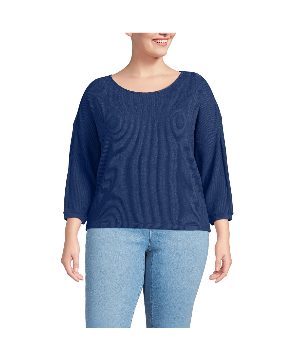 Click here for Lands End Plus Size 3/4 Sleeve Cozy Rib Dolman Top... prices