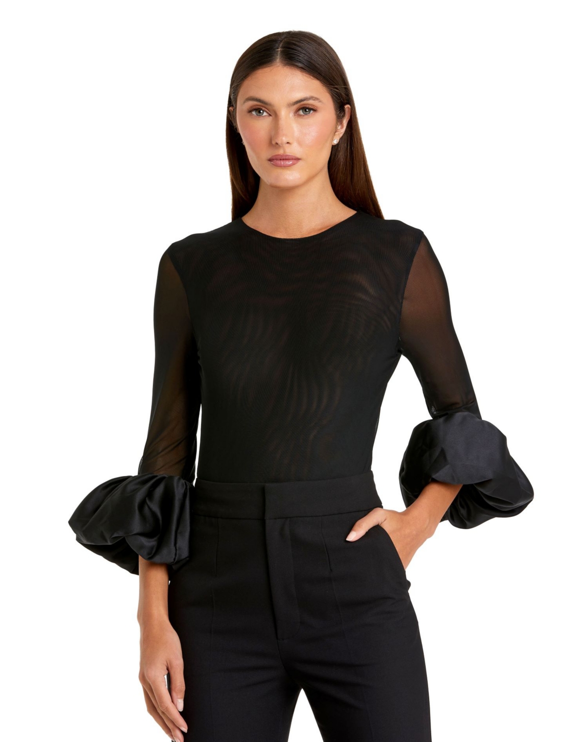 Click here for Mac Duggal Womens Mesh Long Sleeve Bodysuit With S... prices