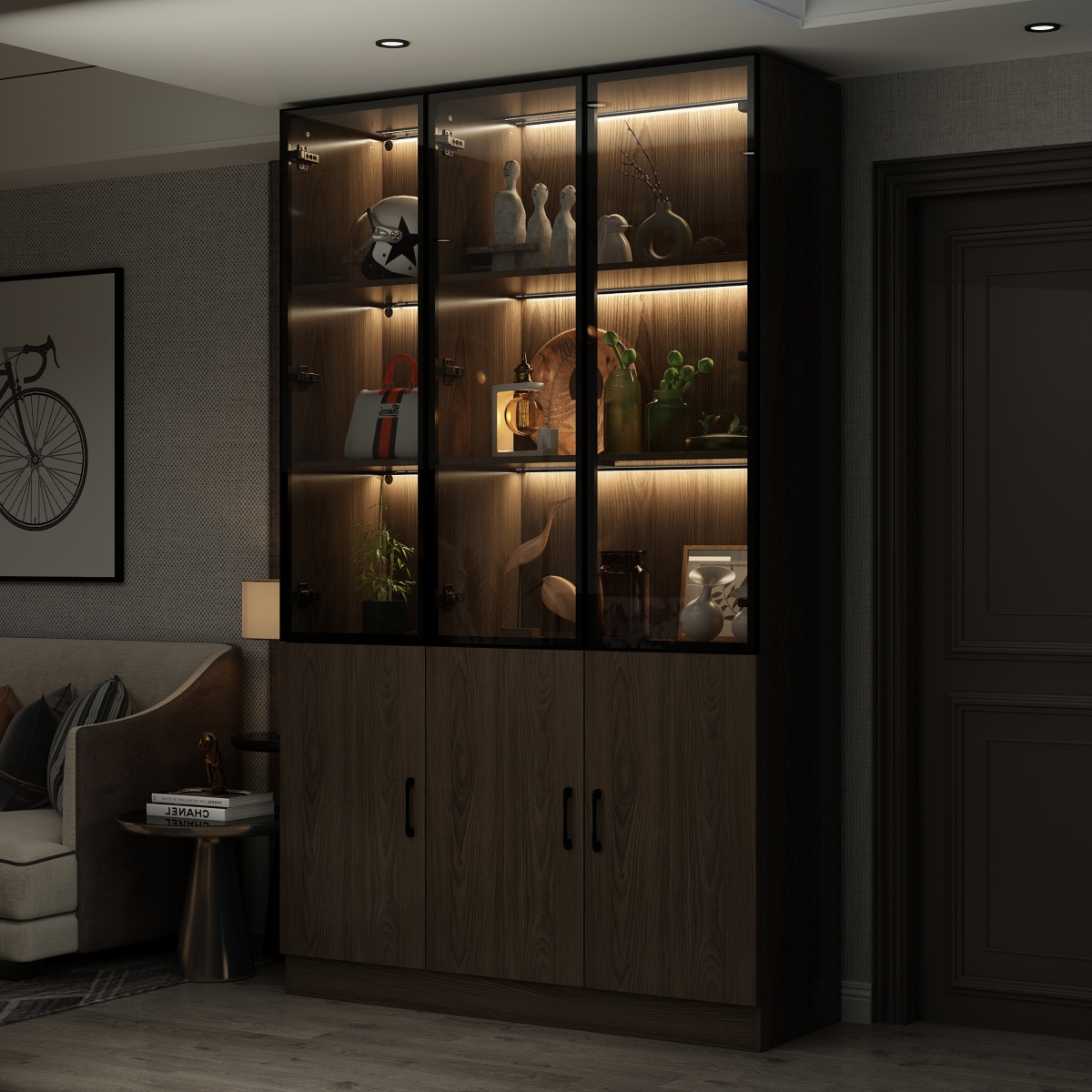 Click here for Famapy 10-Shelf Bookshelf With Glass Doors  Led Li... prices