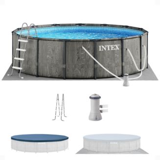 Intex Greywood Prism Frame 15'x48" Round Above Ground Outdoor Swimming ...