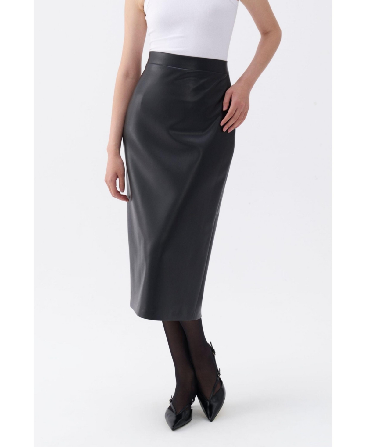 Click here for Nocturne Womens High Waist Faux Leather Skirt - Bl... prices