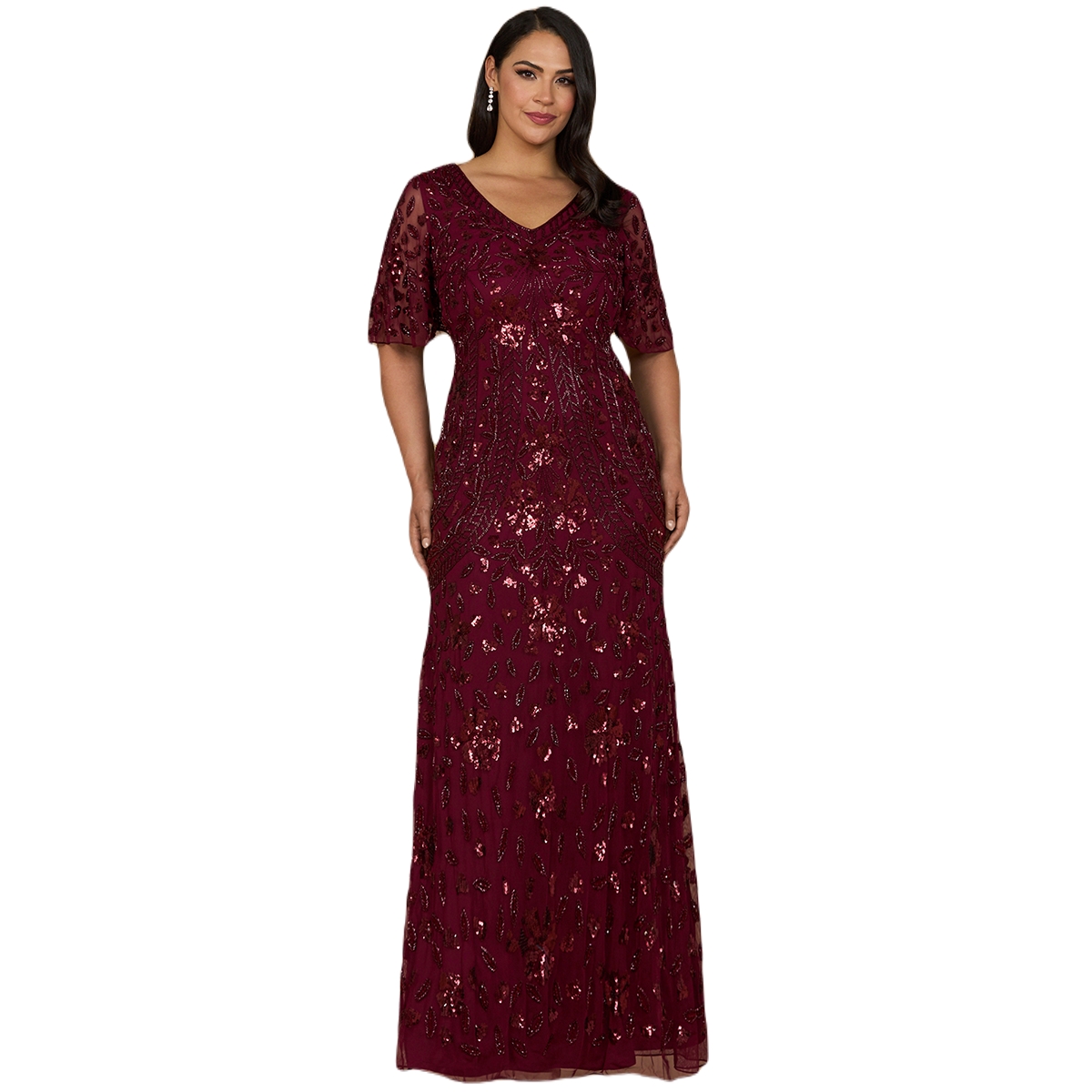 Click here for Lara Womens V-Neck  Cape Sleeve Beaded Gown - Wine prices