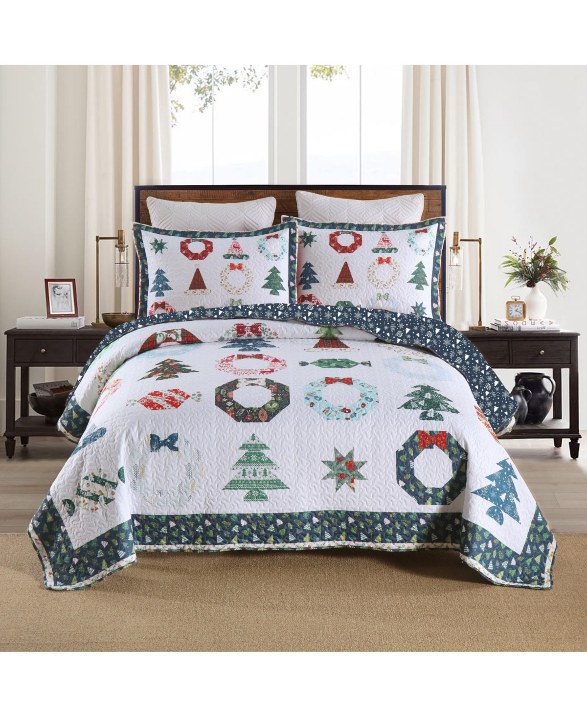 Click here for MarCielo 3 Pcs Winter Blue Candy Christmas Quilt B... prices