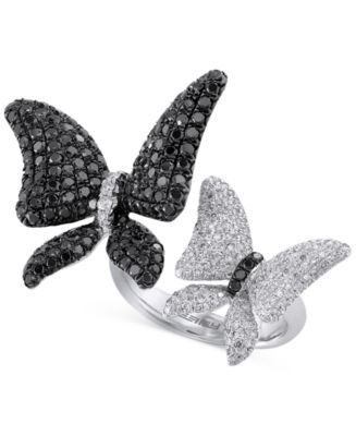 EFFY® Caviar Black and White Diamond (2-1/5 ct. t.w.) Butterfly Ring in ...