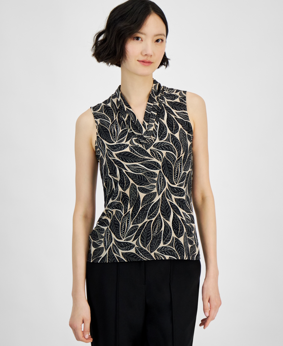 Click here for Anne Klein Petite Printed V-Neck Top - Anne Black/... prices