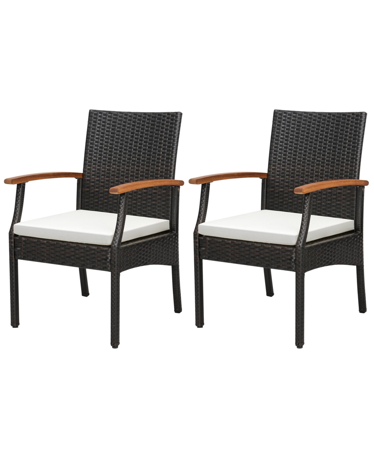 Click here for 2PCS Patio Pe Wicker Chairs Acacia Wood Armrests w... prices