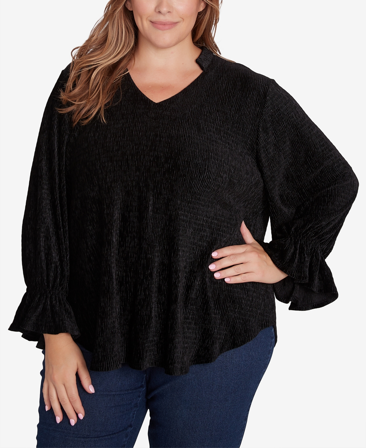 Click here for Ruby Rd. Plus Size Smocked Velvet Blouse - Black prices