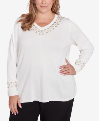 Ruby Rd. Plus Size Grommet Embellished Fine Gauge Sweater - Macy's