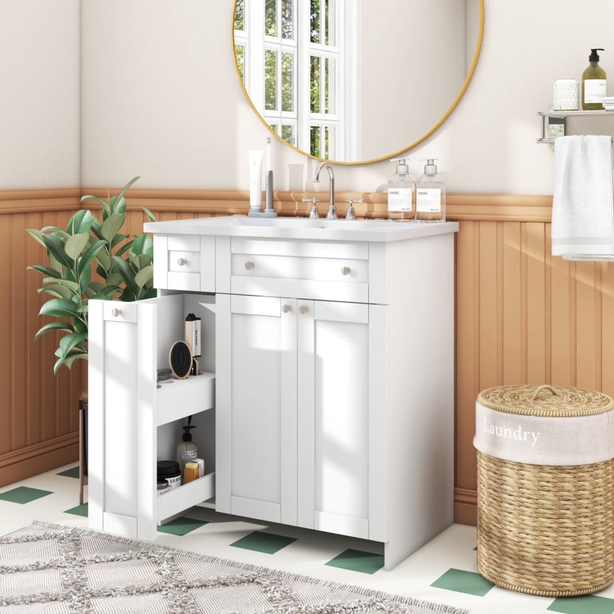 Click here for Transitional Blue Bathroom Vanity with Abundant St... prices