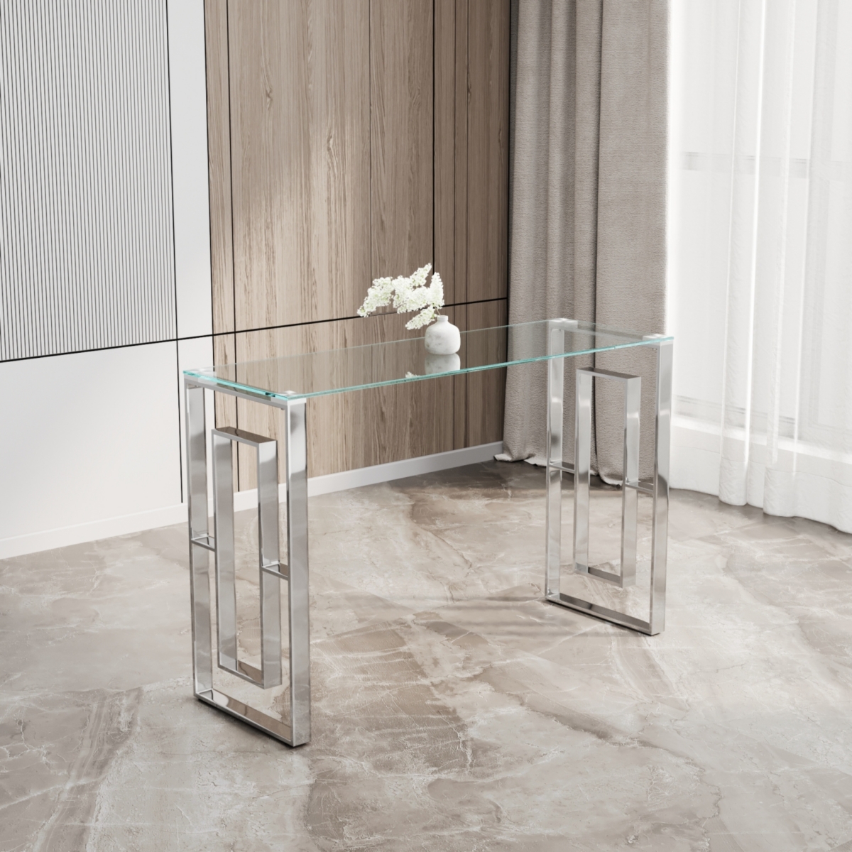 Click here for Streamdale Stainless Steel Glass Console Table - S... prices