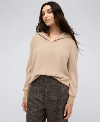 Kenneth Cole Women's Collared Raglan Sleeve Hooded Blouse - Macy's