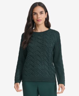 Calvin Klein Women's Metallic Cable-Knit Sweater - Macy's