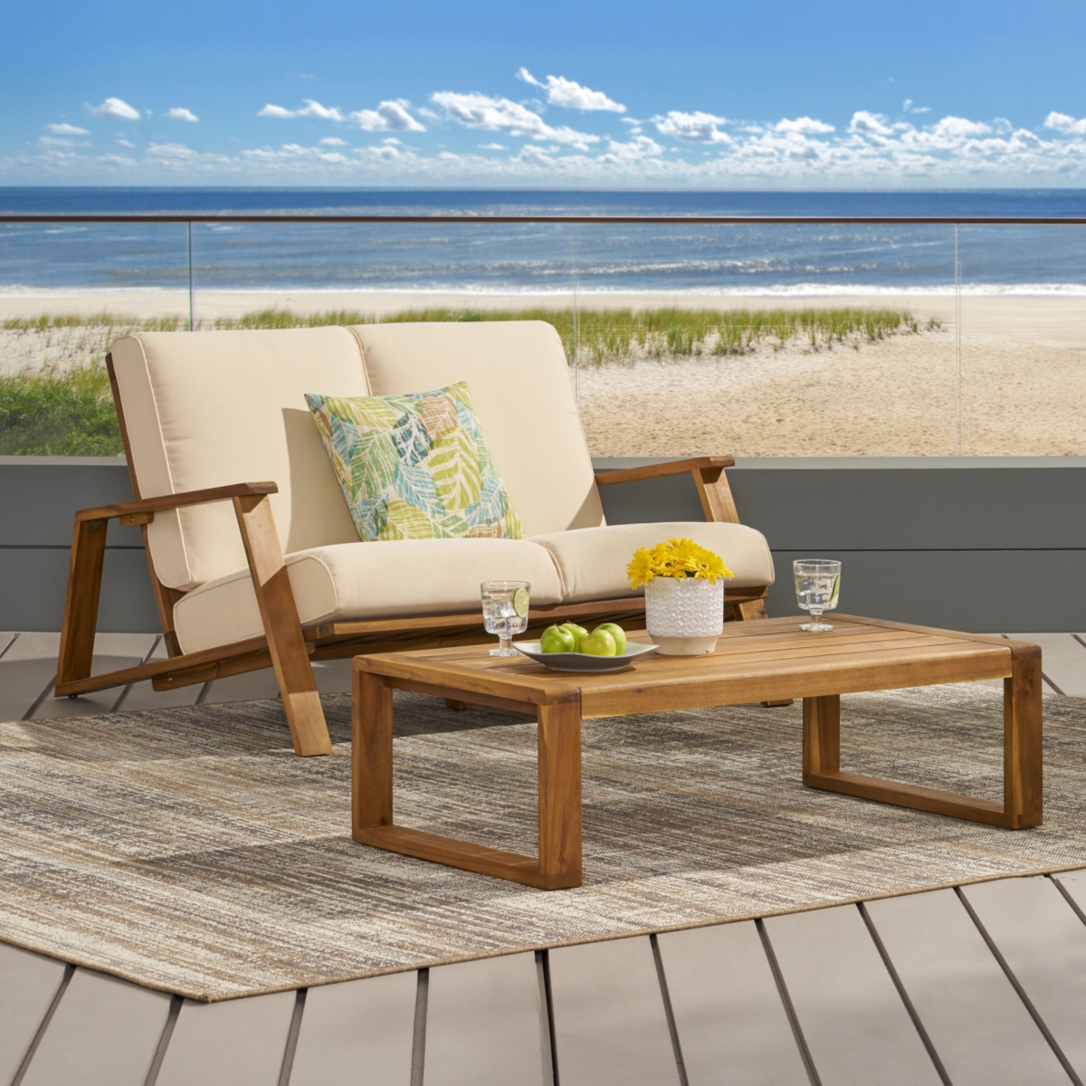 Click here for Paloma Loveseat+Coffee Table - Teak+ beige prices