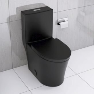 Matte Black Elongated One Piece Toilet Dual Flush 1.1/1.6 GPF Water ...