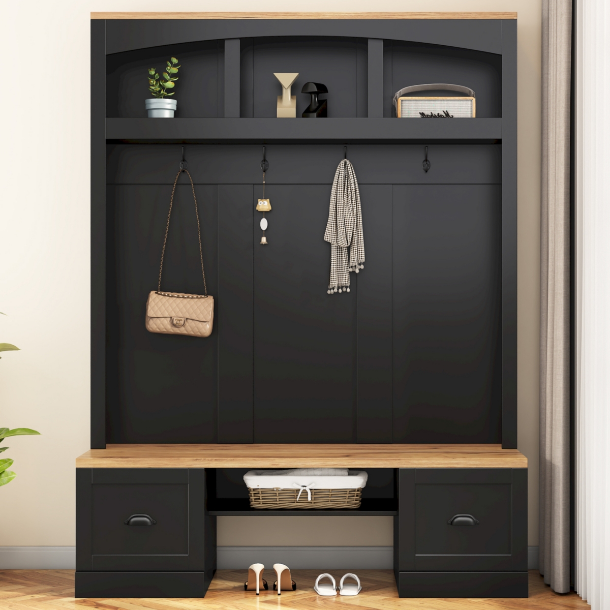 Click here for Streamdale 4-in-1 Farmhouse Hall Tree with Wood Be... prices