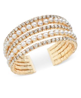 I.N.C. International Concepts Crystal & Imitation Pearl Multi-Row Cuff ...