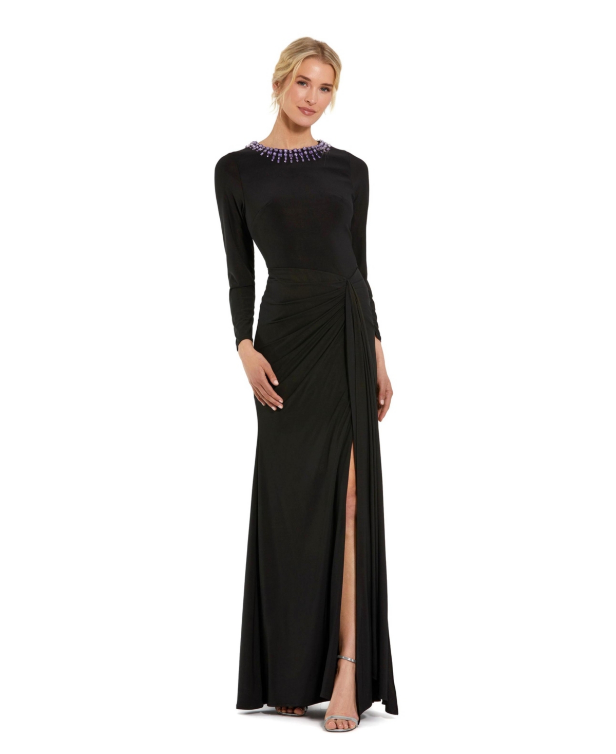 Click here for Mac Duggal Womens Long Sleeve Jersey Ruched Gown W... prices