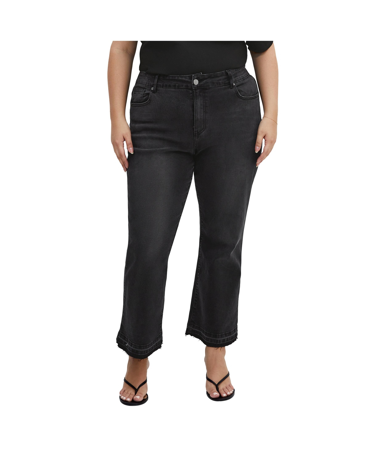Click here for City Chic Plus Size Paloma Kick Flare Jean - Black... prices