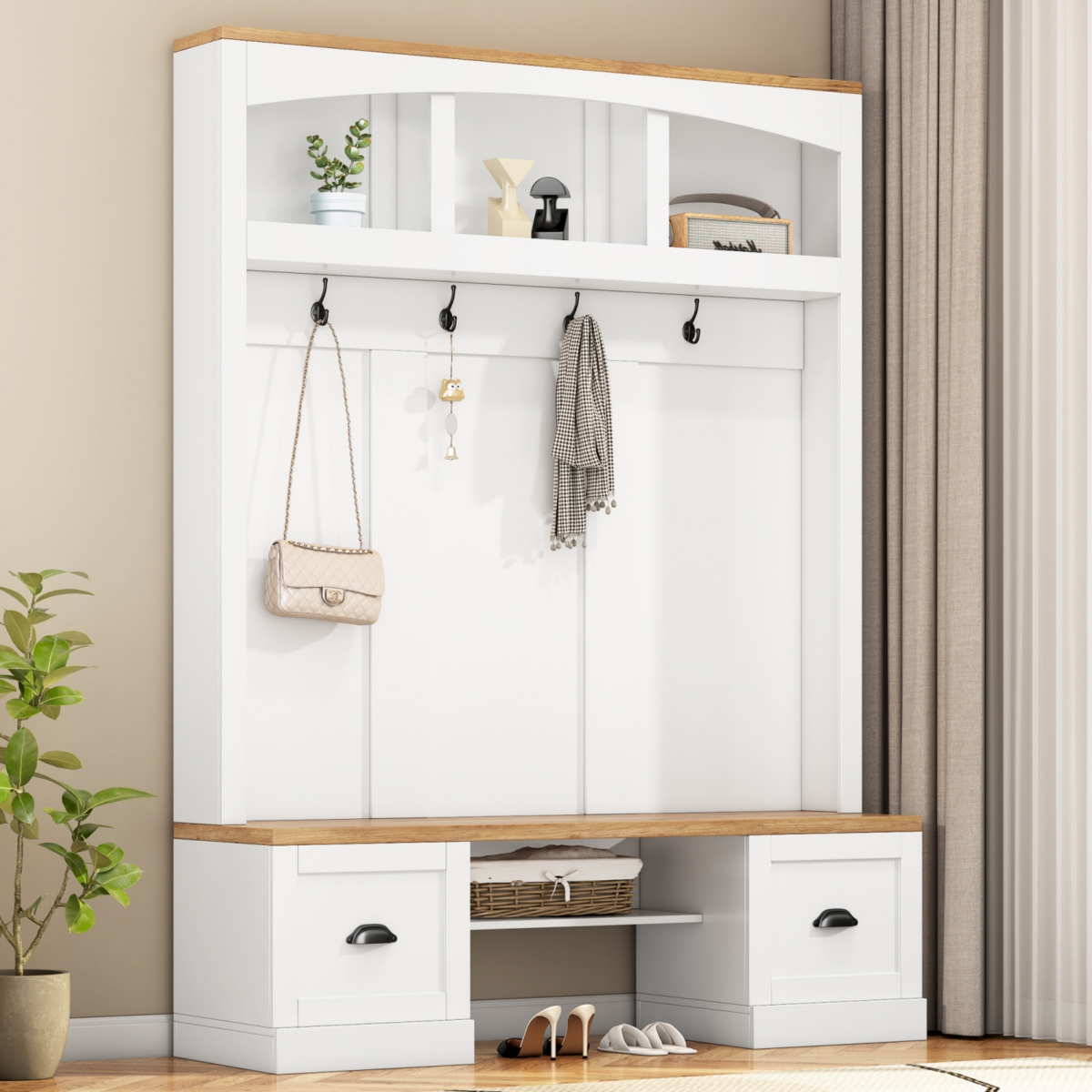 Click here for Streamdale 4-in-1 Farmhouse Hall Tree with Wood Be... prices