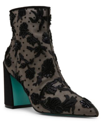 Betsey Johnson Women's Merri Mesh Embellished Block Heel Booties - Macy's