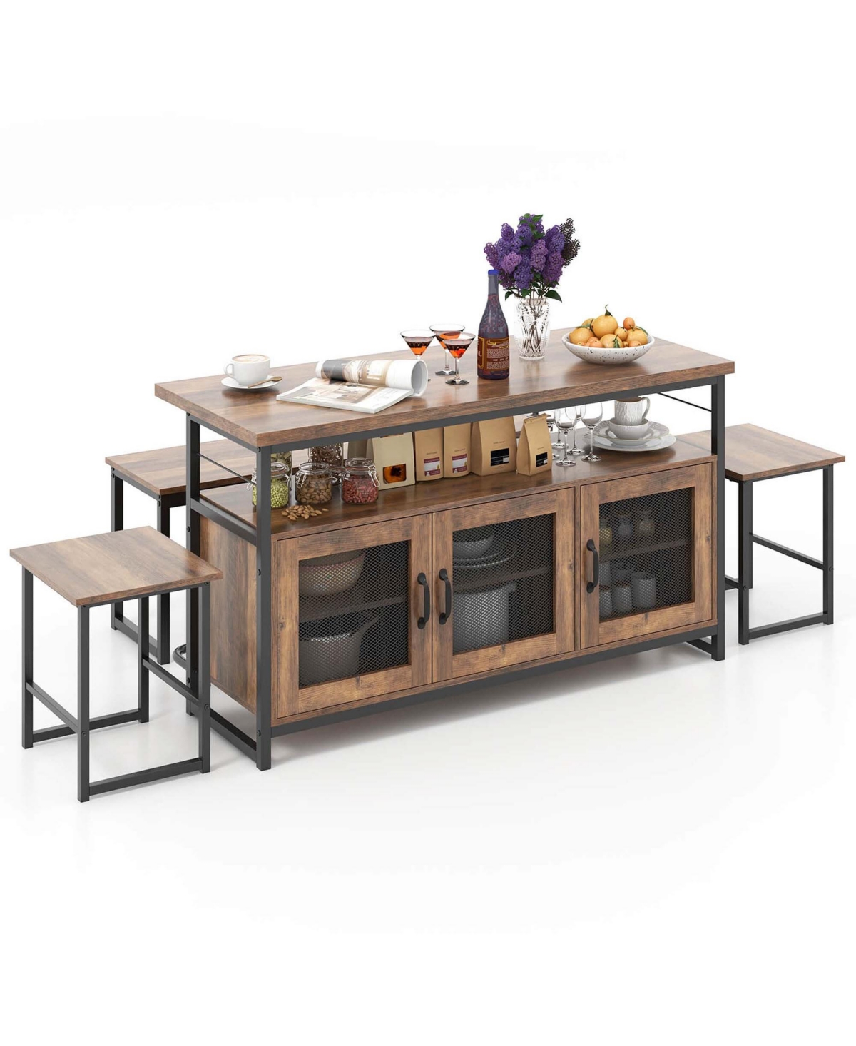 Click here for 4 Pcs Kitchen Island Set with Bench and Storage He... prices