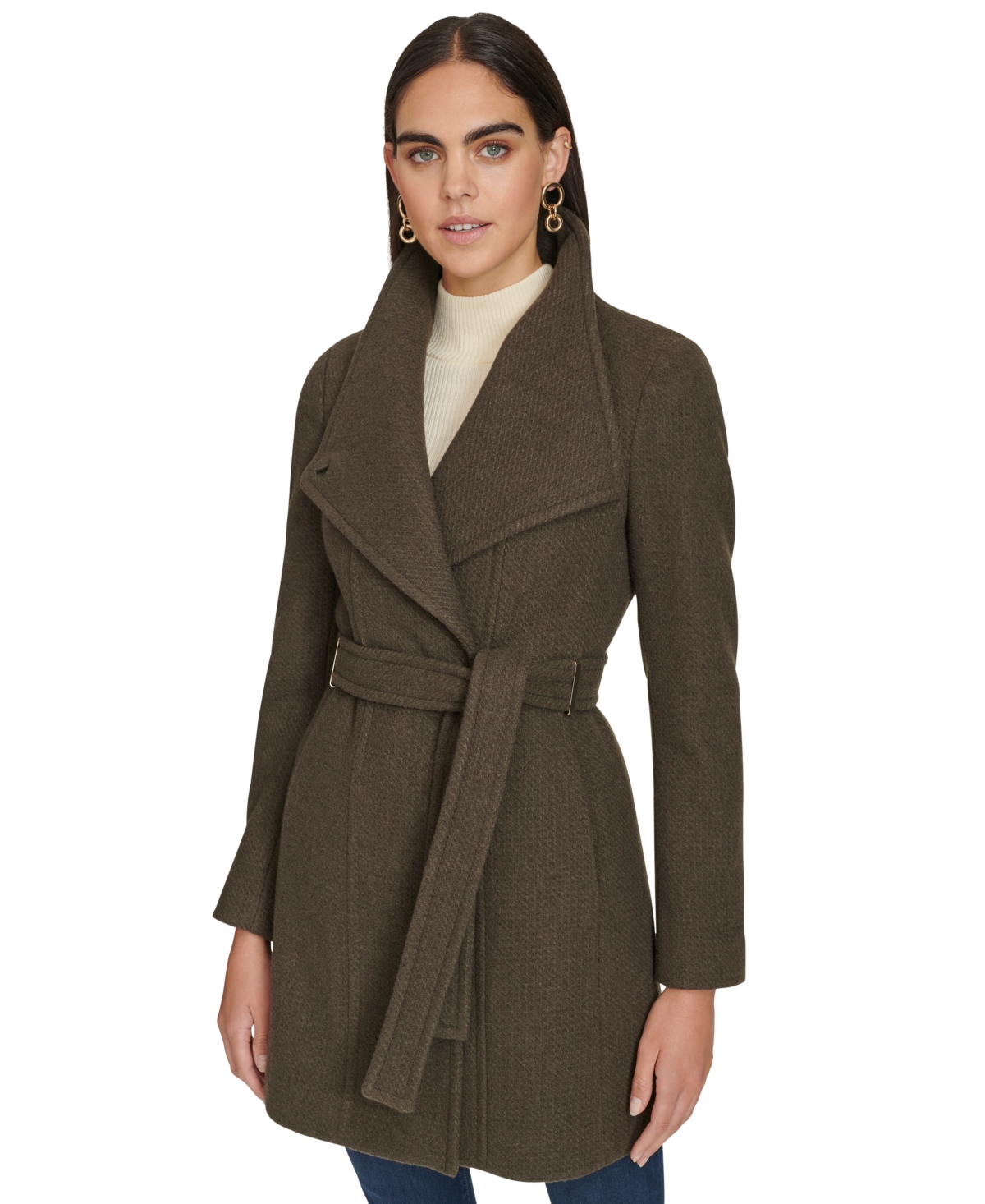 Click here for Calvin Klein Womens Asymmetrical Belted Wrap Coat... prices