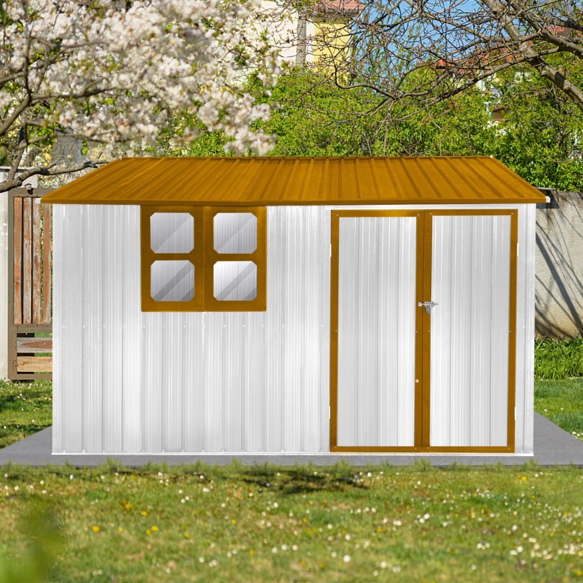 Click here for Streamdale White+Yellow 10ftx8ft Metal Garden Shed... prices