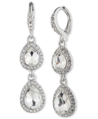 Givenchy Silver-Tone Stone & Pavé Pear Halo Double Drop Earrings - Macy's