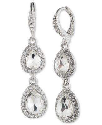 Givenchy Silver-Tone Stone & Pavé Pear Halo Double Drop Earrings - Macy's
