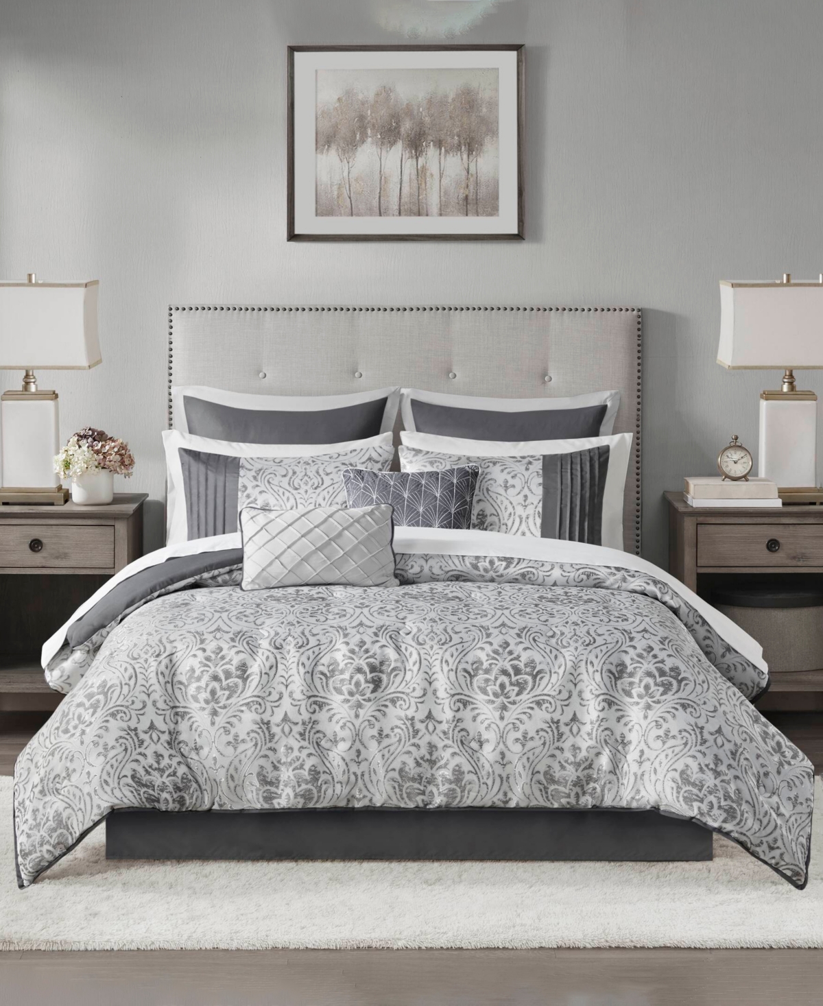 Madison Park Emilia Jacquard 12-Pc. Comforter Set  California King - Silver