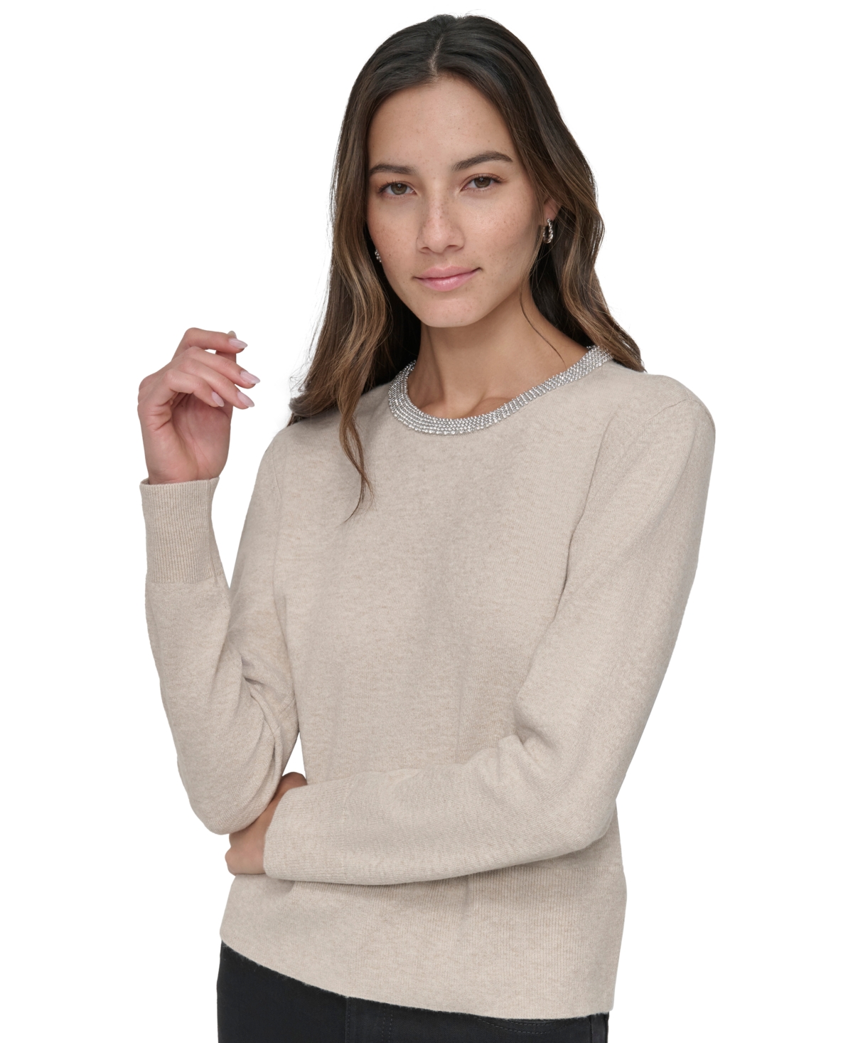 Click here for Dkny Jeans Petite Embellished Trim Sweater Top - P... prices