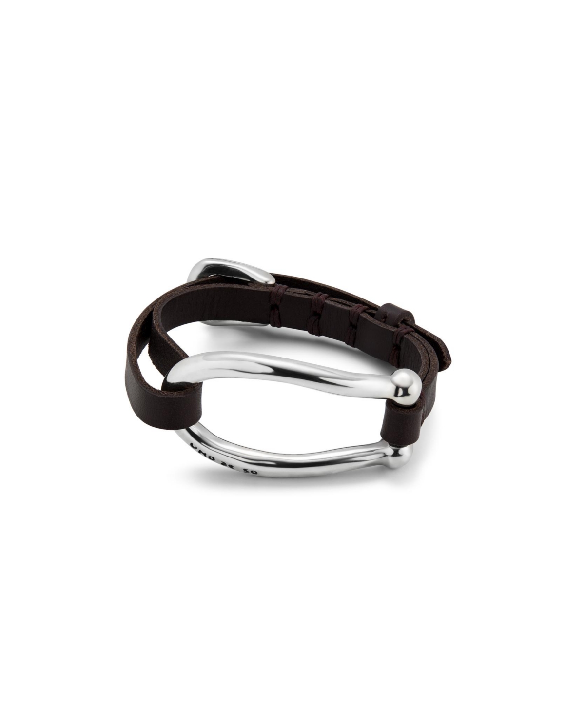 Click here for UNOde50 Large Central Link Leather Bracelet - Silv... prices