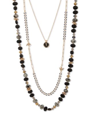lonna & lilly Gold-Tone Black Beaded 32" Multi Row Necklace - Macy's
