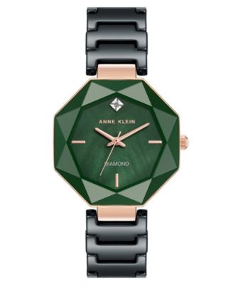 Anne Klein Women's Quartz Green and Black Octagonal Ceramic Watch, 32mm ...