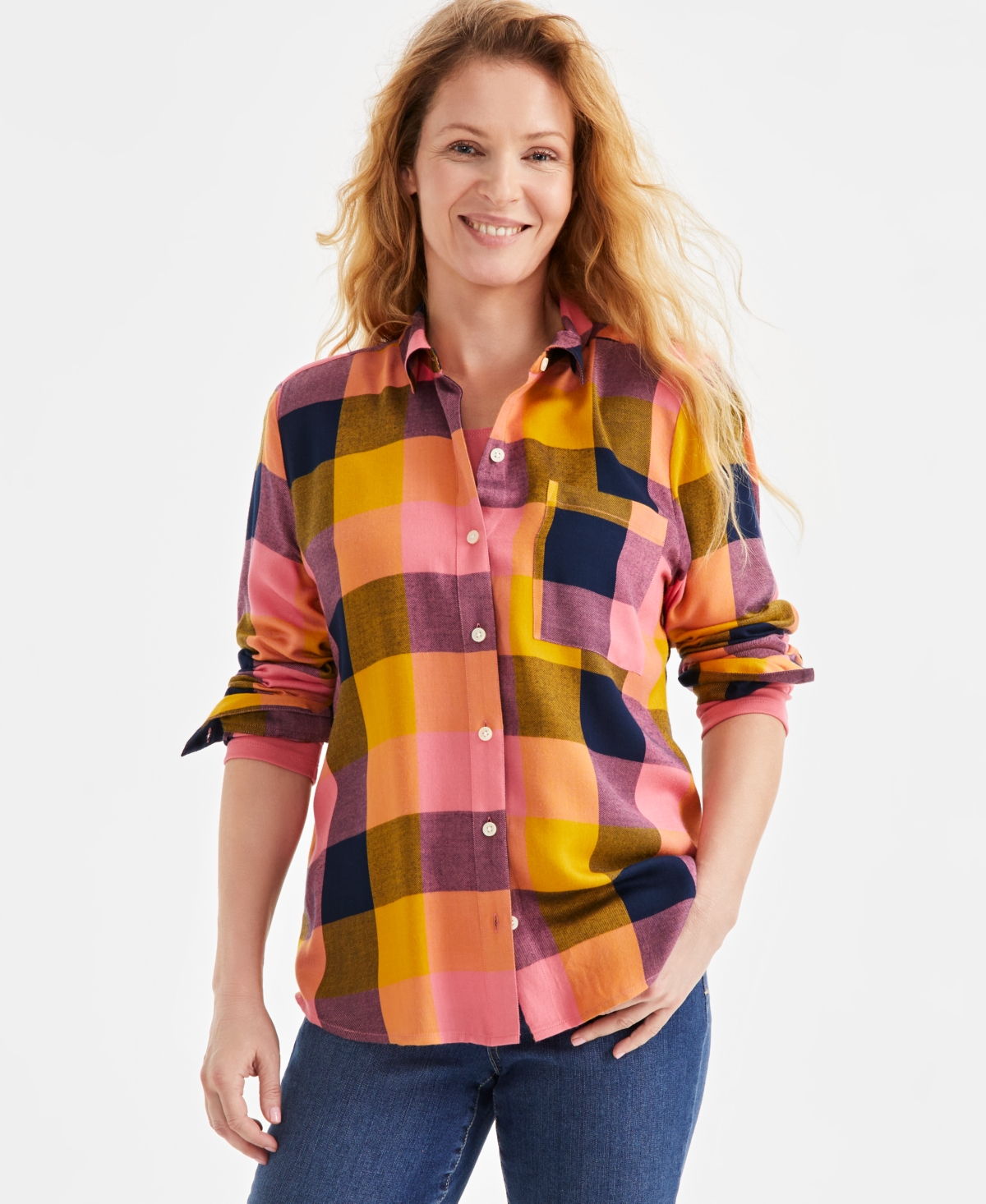 Click here for Style & Co Womens Plaid Perfect Shirt  Macys Exclu... prices