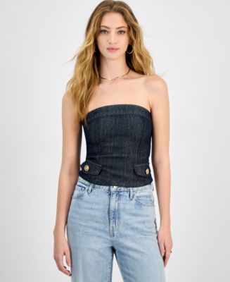 GUESS Women's Chany Metallic Denim Corset Top - Macy's