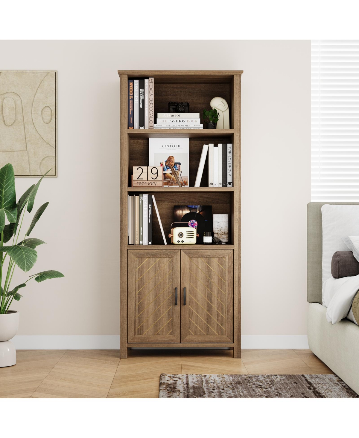 Click here for gaomon Farmhouse 5-Tier Bookshelf with Doors - Woo... prices