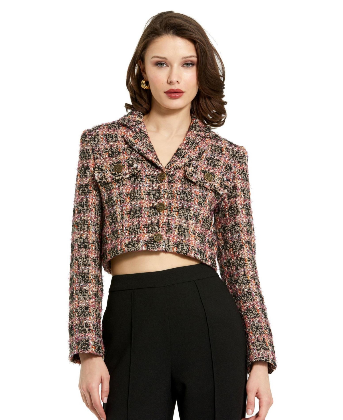 Click here for Mac Duggal Womens Plaid Boucle Cropped Blazer Jack... prices