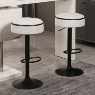 Streamdale Furniture Round Storage Bar Stool Set of 2, Off White Linen ...