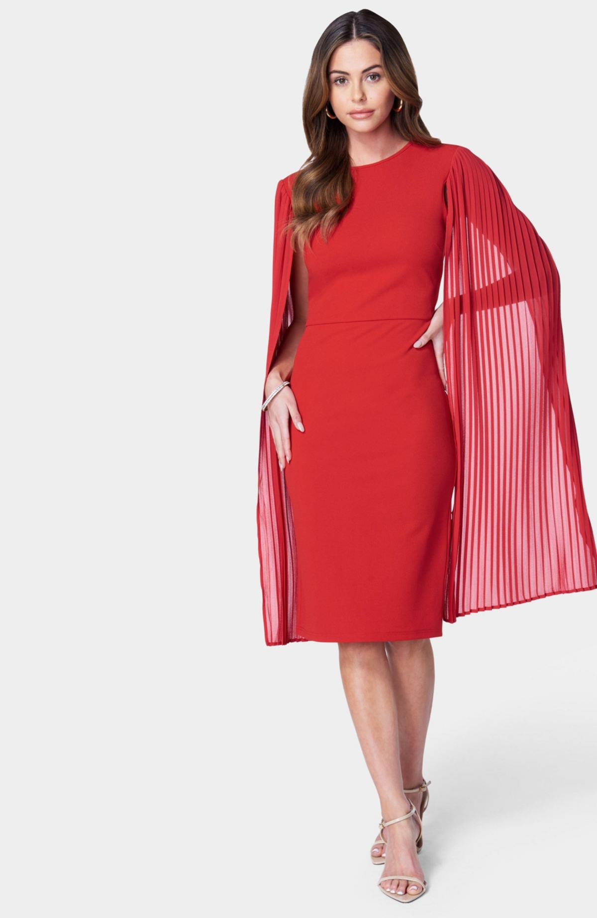 Click here for Bebe Womens Cape Sleeve Midi Dress  Red  Small - R... prices