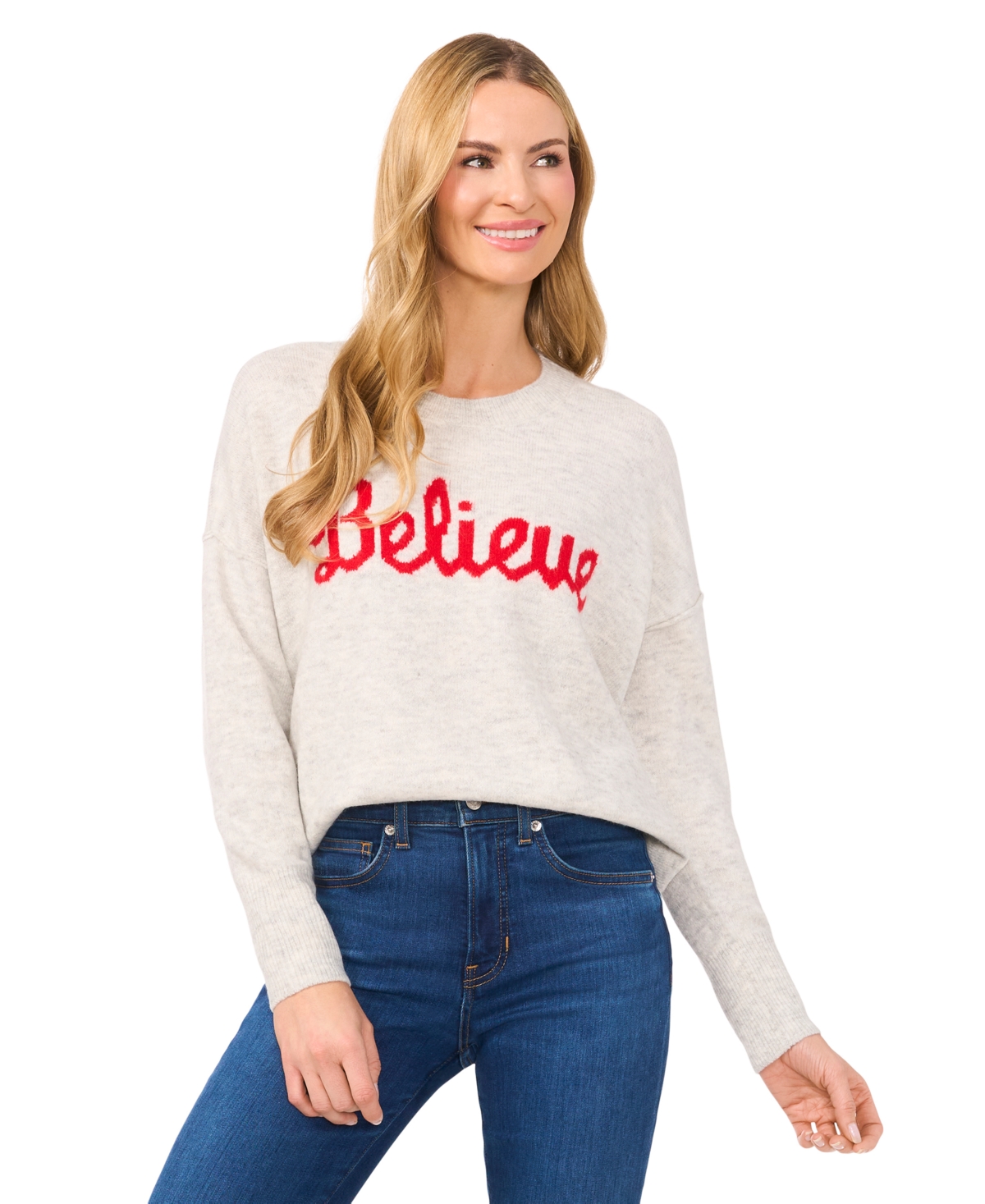 Click here for CeCe Womens Believe Script Long-Sleeve Cozy Sweate... prices