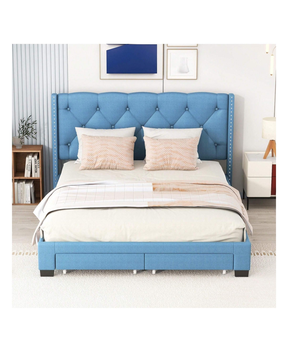 Click here for gaomon Queen Size Platform Bed With 2 Drawers Line... prices