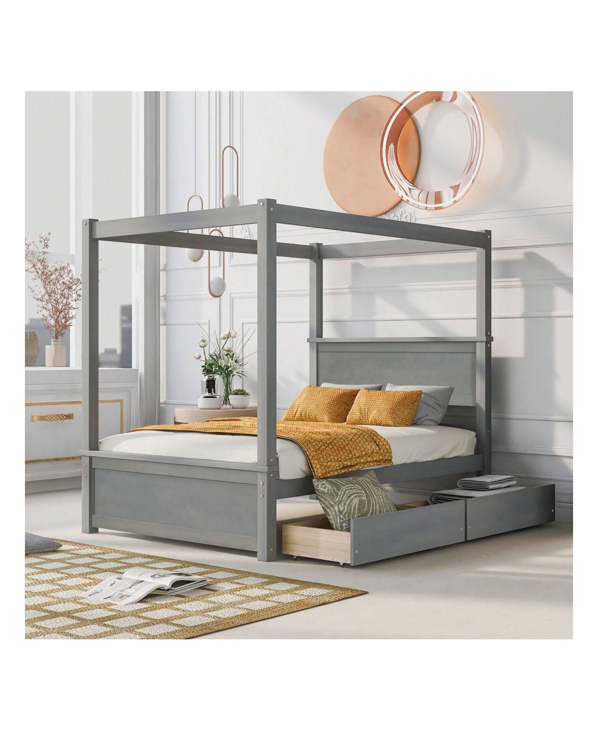 Click here for gaomon Full Size Canopy Platform Bed With 2 Drawer... prices