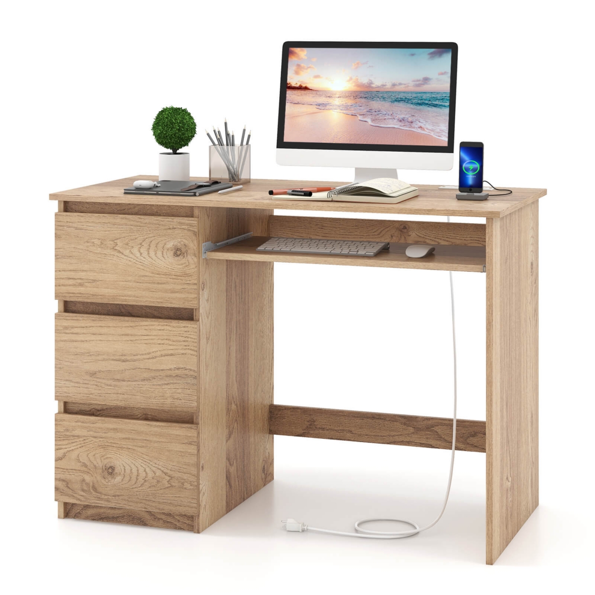 Click here for Computer Desk with Power Outlet Keyboard Tray & 3... prices