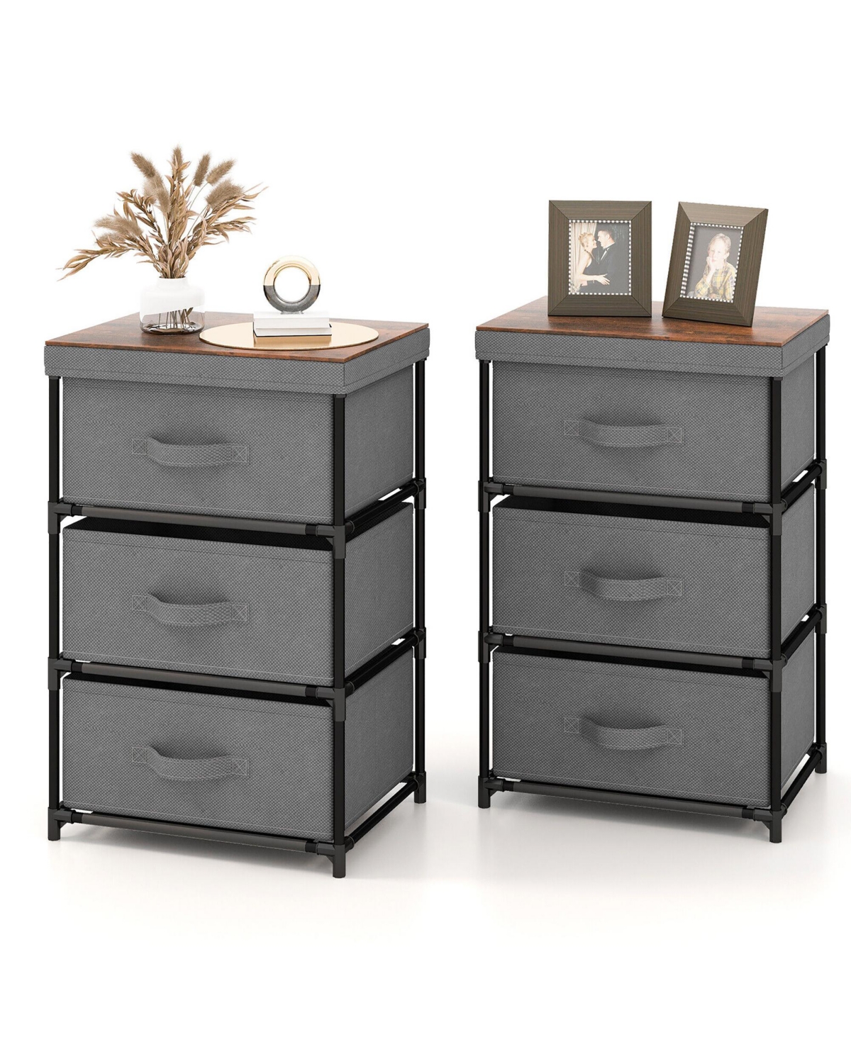 Click here for Gymax 2PCS 3 Drawers Dresser Fabric Storage Tower... prices